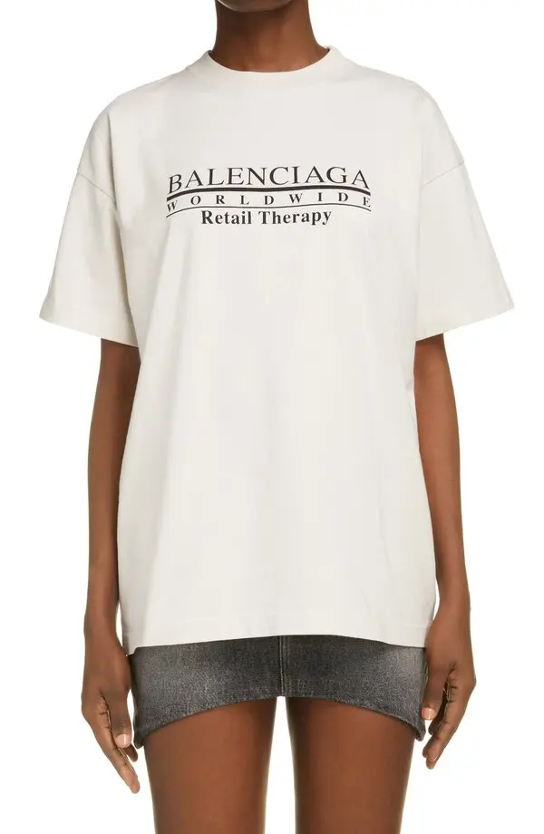 Balenciaga Retail Therapy Graphic Tee - Chalky White/ Black